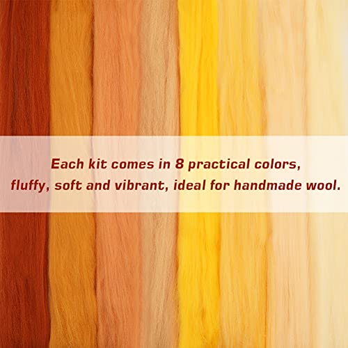 WONVOC 2.82oz Needle Felting Wool, 80 g Nature Wool Roving Yarn, Needle Felting Wool Bulk, Hand Spinning Wool Roving Wool Yarn for DIY Craft Materials and Felting Wool Craftsmen, 10g/Color (Autumn)