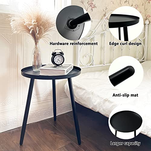 CADANI Round Side Table, Black Modern End Table, Metal Accent Table for Small Spaces, Living Room, Bedroom, Balcony, Easy Assembly, 15.8x18.9inches