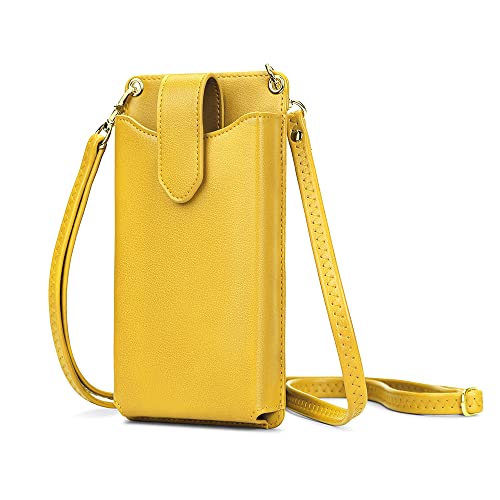 Peacocktion Small Crossbody Cell Phone Purse for Women, Lightweight Mini Shoulder Bag Wallet with Credit Card Slots (Yellow)