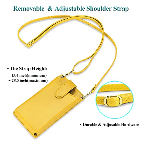 Peacocktion Small Crossbody Cell Phone Purse for Women, Lightweight Mini Shoulder Bag Wallet with Credit Card Slots (Yellow)