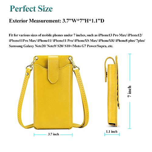 Peacocktion Small Crossbody Cell Phone Purse for Women, Lightweight Mini Shoulder Bag Wallet with Credit Card Slots (Yellow)