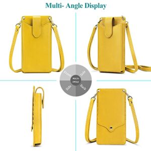 Peacocktion Small Crossbody Cell Phone Purse for Women, Lightweight Mini Shoulder Bag Wallet with Credit Card Slots (Yellow)