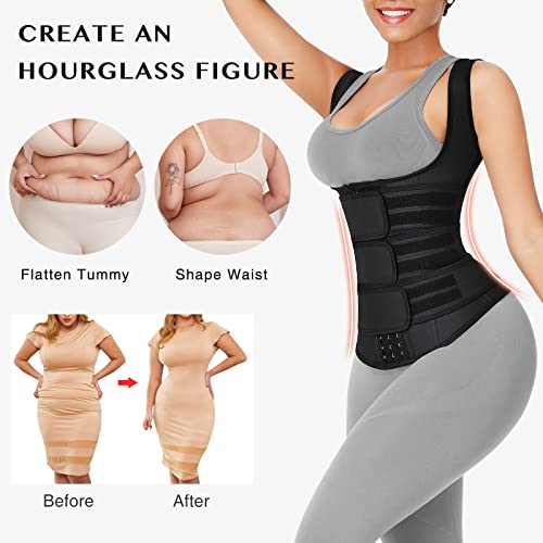 FeelinGirl Waist Trainer for Women Latex Cincher Corset Vest Sport Workout Hourglass Body Shaper with Steel Bones XXL