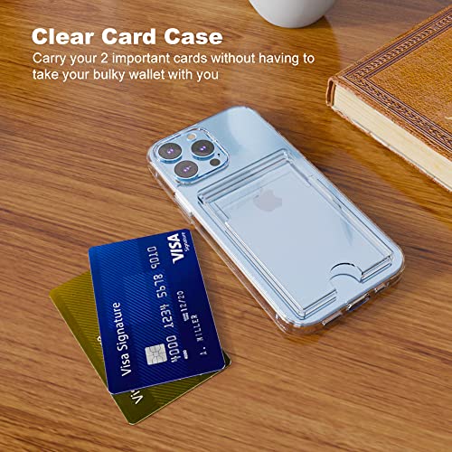 Wuwedo 【Upgrade】 for iPhone 13 Pro Clear Wallet Case, Anti-Yellowing Slim Fit Thin TPU Bumper + PC Back Case with 2 Cards Holder