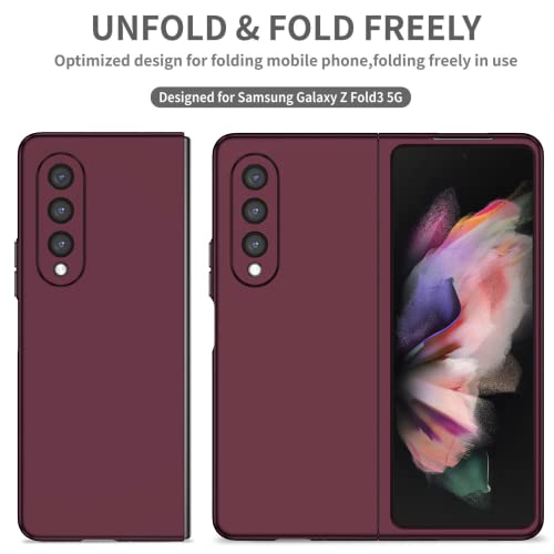 EAXER for Samsung Galaxy Z Fold 3 5G Case, Z Fold 3 Silicone Case, Slim Folding Rugged Heavy Duty, Skin Feel, Shockproof Case Cover (Wine red)