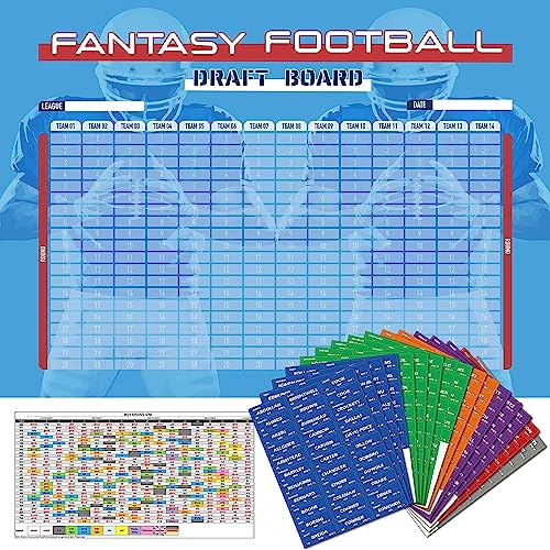 exellewis Fantasy Football Draft Board 2023-2024 Season - 5.3 Feet x 3.7 Feet Large Board Kit - Up to 14 Teams 20 Rounds 500+ Player Stickers (2023-2024 Season)