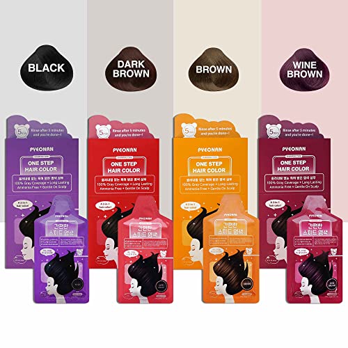 PYEONAN Instant Permanent Hair Dye Shampoo - Easy & Fast Hair Coloring for Men Women, Natural Black Hair Color, 5 PCS (Brown)