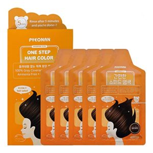 pyeonan instant permanent hair dye shampoo - easy & fast hair coloring for men women, natural black hair color, 5 pcs (brown)