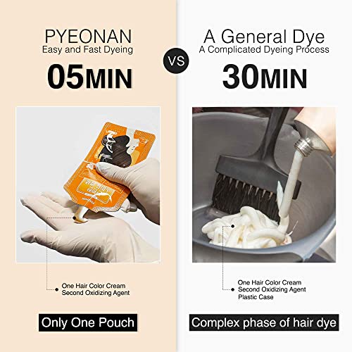 PYEONAN Instant Permanent Hair Dye Shampoo - Easy & Fast Hair Coloring for Men Women, Natural Black Hair Color, 5 PCS (Brown)