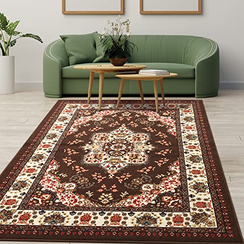 Antep Rugs Alfombras Oriental Traditional 8x10 Non-Skid (Non-Slip) Low Profile Pile Rubber Backing Indoor Area Rugs (Brown, 7'10" x 10')