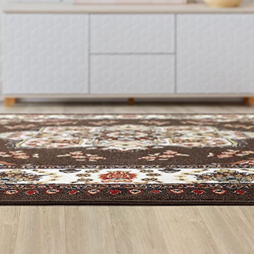 Antep Rugs Alfombras Oriental Traditional 8x10 Non-Skid (Non-Slip) Low Profile Pile Rubber Backing Indoor Area Rugs (Brown, 7'10" x 10')