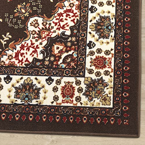 Antep Rugs Alfombras Oriental Traditional 8x10 Non-Skid (Non-Slip) Low Profile Pile Rubber Backing Indoor Area Rugs (Brown, 7'10" x 10')