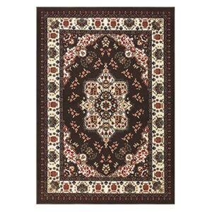 Antep Rugs Alfombras Oriental Traditional 8x10 Non-Skid (Non-Slip) Low Profile Pile Rubber Backing Indoor Area Rugs (Brown, 7'10" x 10')