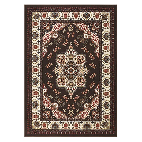 Antep Rugs Alfombras Oriental Traditional 8x10 Non-Skid (Non-Slip) Low Profile Pile Rubber Backing Indoor Area Rugs (Brown, 7'10" x 10')