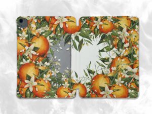 cute fruit orange flower case compatible with ipad mini air pro 7.9 8.3 9.7 10.2 10.9 11 12.9 inch pattern cover new 2022 2021 trifold stand 3 4 5 6 7 8 9 generation 463 (12.9 pro 3/4/5 gen)