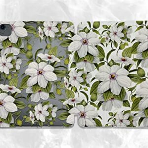 Kawaii White Flowers Cute Art case Compatible with iPad Mini Air Pro 7.9 8.3 9.7 10.2 10.9 11 12.9 inch Pattern Cover New 2022 2021 Trifold Stand 3 4 5 6 7 8 9 Generation 480 (12.9 Pro 3/4/5 gen)