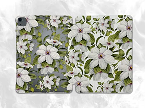 Kawaii White Flowers Cute Art case Compatible with iPad Mini Air Pro 7.9 8.3 9.7 10.2 10.9 11 12.9 inch Pattern Cover New 2022 2021 Trifold Stand 3 4 5 6 7 8 9 Generation 480 (12.9 Pro 3/4/5 gen)