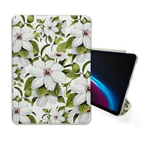 Kawaii White Flowers Cute Art case Compatible with iPad Mini Air Pro 7.9 8.3 9.7 10.2 10.9 11 12.9 inch Pattern Cover New 2022 2021 Trifold Stand 3 4 5 6 7 8 9 Generation 480 (12.9 Pro 3/4/5 gen)