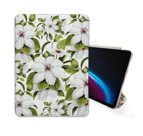 Kawaii White Flowers Cute Art case Compatible with iPad Mini Air Pro 7.9 8.3 9.7 10.2 10.9 11 12.9 inch Pattern Cover New 2022 2021 Trifold Stand 3 4 5 6 7 8 9 Generation 480 (12.9 Pro 3/4/5 gen)