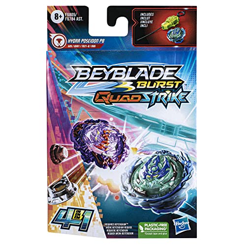 Beyblade Burst QuadStrike Hydra Poseidon P8 Spinning Top Starter Pack, Balance/Defense Type Battling Game with Launcher, Kids Toy Set