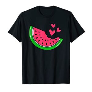 Watermelon Slice Melon Hearts Lovers Eating Fruit Summer T-Shirt