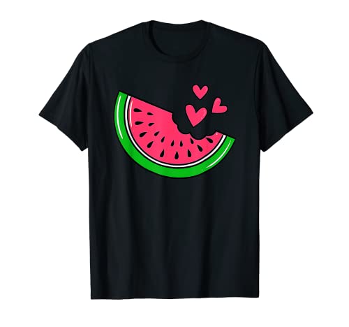 Watermelon Slice Melon Hearts Lovers Eating Fruit Summer T-Shirt