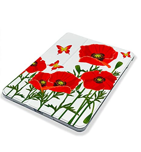 Cute Poppy Red Kawaii Flower case Compatible with iPad Mini Air Pro 7.9 8.3 9.7 10.2 10.9 11 12.9 inch Pattern Cover New 2022 2021 Trifold Stand 3 4 5 6 7 8 9 Generation 524 (11" Pro 1/2/3 gen)