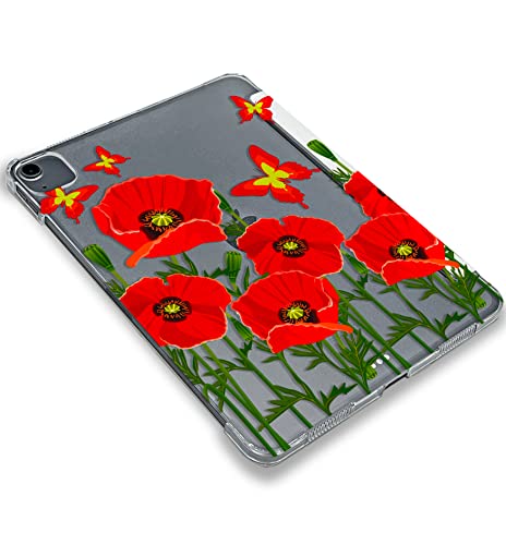 Cute Poppy Red Kawaii Flower case Compatible with iPad Mini Air Pro 7.9 8.3 9.7 10.2 10.9 11 12.9 inch Pattern Cover New 2022 2021 Trifold Stand 3 4 5 6 7 8 9 Generation 524 (11" Pro 1/2/3 gen)