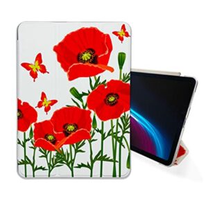 Cute Poppy Red Kawaii Flower case Compatible with iPad Mini Air Pro 7.9 8.3 9.7 10.2 10.9 11 12.9 inch Pattern Cover New 2022 2021 Trifold Stand 3 4 5 6 7 8 9 Generation 524 (11" Pro 1/2/3 gen)