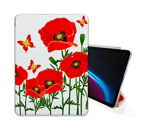 Cute Poppy Red Kawaii Flower case Compatible with iPad Mini Air Pro 7.9 8.3 9.7 10.2 10.9 11 12.9 inch Pattern Cover New 2022 2021 Trifold Stand 3 4 5 6 7 8 9 Generation 524 (11" Pro 1/2/3 gen)