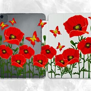 Cute Poppy Red Kawaii Flower case Compatible with iPad Mini Air Pro 7.9 8.3 9.7 10.2 10.9 11 12.9 inch Pattern Cover New 2022 2021 Trifold Stand 3 4 5 6 7 8 9 Generation 524 (12.9 Pro 3/4/5 gen)