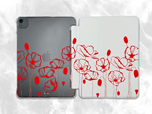 Cute Poppy Red Flower Floral case Compatible with iPad Mini Air Pro 7.9 8.3 9.7 10.2 10.9 11 12.9 inch Pattern Cover New 2022 2021 Trifold Stand 3 4 5 6 7 8 9 Generation 525 (9.7" 5/6 gen)