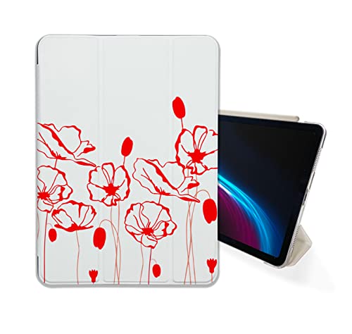 Cute Poppy Red Flower Floral case Compatible with iPad Mini Air Pro 7.9 8.3 9.7 10.2 10.9 11 12.9 inch Pattern Cover New 2022 2021 Trifold Stand 3 4 5 6 7 8 9 Generation 525 (9.7" 5/6 gen)