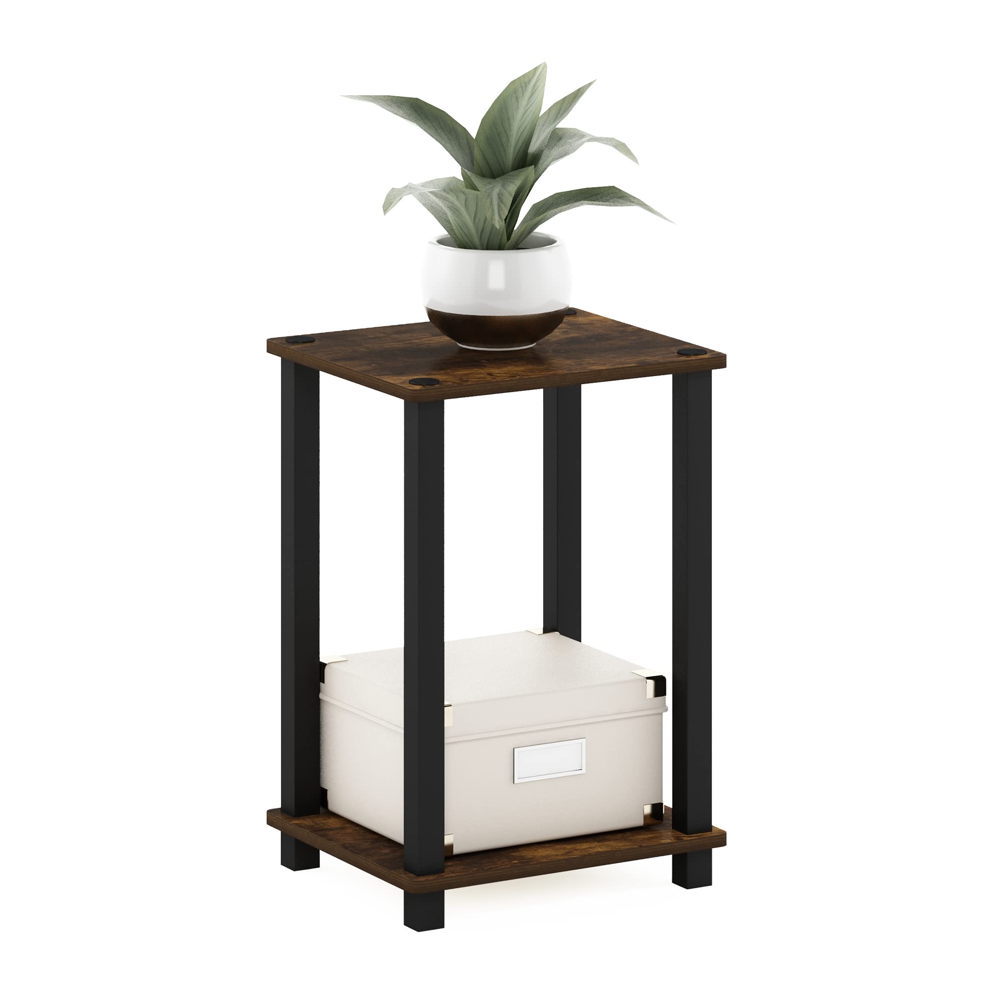 Furinno Simplistic 1-Tier End Side Night Stand/Bedside Table with Plastic Poles, Amber Pine/Black