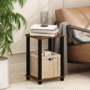 Furinno Simplistic 1-Tier End Side Night Stand/Bedside Table with Plastic Poles, Amber Pine/Black