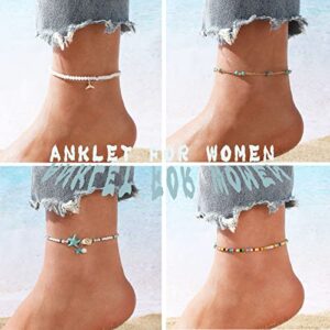 iF YOU 20 Pcs Gold Ankle Bracelets Set for Women Girls, Boho Colorful Beach Beaded Chain Anklet Bracelet, Starfish Turtle Adjustable Anklet Foot Jewelry.