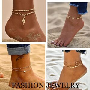 iF YOU 20 Pcs Gold Ankle Bracelets Set for Women Girls, Boho Colorful Beach Beaded Chain Anklet Bracelet, Starfish Turtle Adjustable Anklet Foot Jewelry.