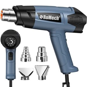 romech heat gun 1500w variable temperature control with 2 air volume setting heavy duty hot air gun kit 120°f~1200°f (50°c~650°c) with 4 nozzles for crafts shrink wrap (blue)