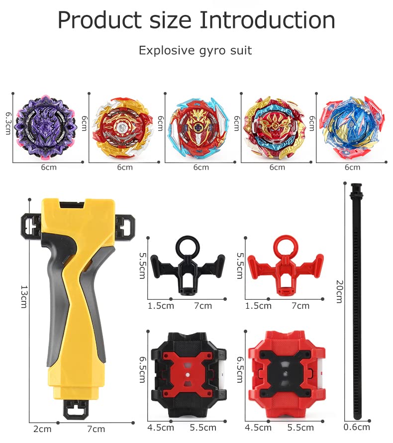 GOIJRER Metal Master Fusion Gyro Toys for Kids, 5 Pieces Battling Top Battle Burst High Performance Set with 2 Launchers