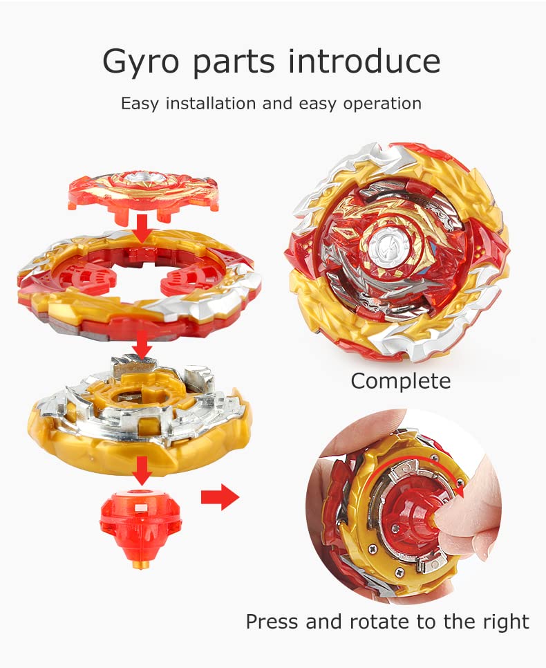 GOIJRER Metal Master Fusion Gyro Toys for Kids, 5 Pieces Battling Top Battle Burst High Performance Set with 2 Launchers