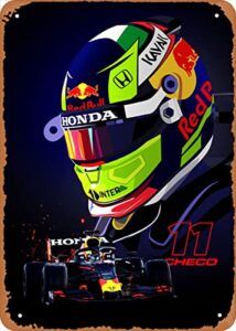 shvieiart classic car tin sign sergio perez f1 formula 1 alternative poster wall art decor metal sign-8x12inch