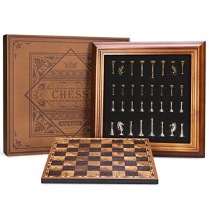 AMEROUS 14 inches Wooden Chess Set with Metal Chess Pieces / 2.5'' King/Storage for Chessmen/Gift Package/Instructions/Classic Board Game