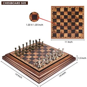 AMEROUS 14 inches Wooden Chess Set with Metal Chess Pieces / 2.5'' King/Storage for Chessmen/Gift Package/Instructions/Classic Board Game