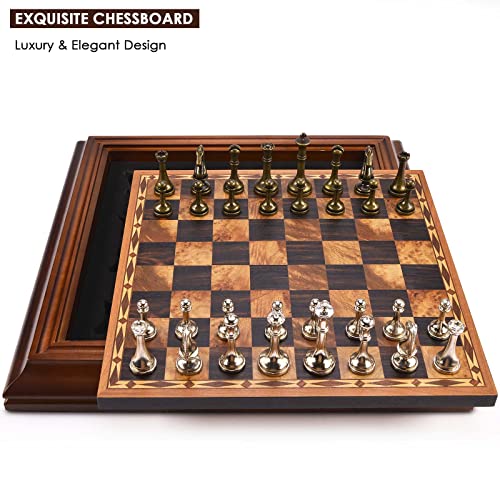 AMEROUS 14 inches Wooden Chess Set with Metal Chess Pieces / 2.5'' King/Storage for Chessmen/Gift Package/Instructions/Classic Board Game