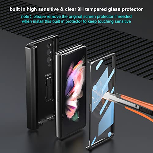 [Updated Version] Libeagle Compatible with Samsung Galaxy Z Fold 3 Case [Built in Hidden S Pen Holder to Avoid Pen Lost][Leather on Back][Screen Protector][Hinge Protection] Cover 5G 2021-Carbon fiber