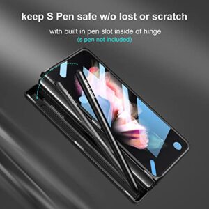 [Updated Version] Libeagle Compatible with Samsung Galaxy Z Fold 3 Case [Built in Hidden S Pen Holder to Avoid Pen Lost][Leather on Back][Screen Protector][Hinge Protection] Cover 5G 2021-Carbon fiber