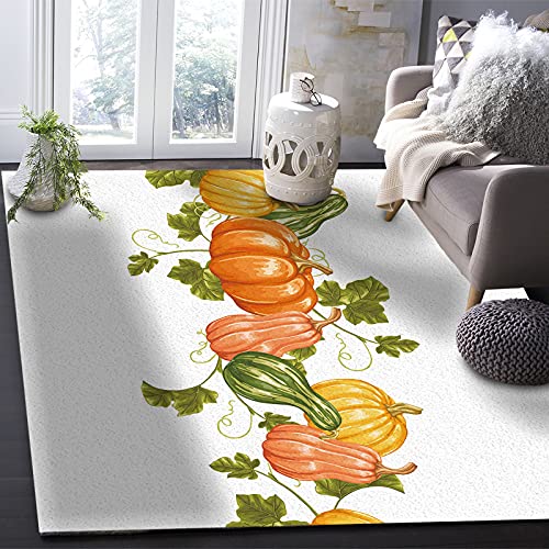 Indoor Area Rugs Thanksgiving Autumn Pumpkin Non-Slip Floor Mats Vegetables Harvest Rectangular Carpet Soft Washable Rugs for Living Room/Bedroom/Hallway Home Decor - 5x8 Feet