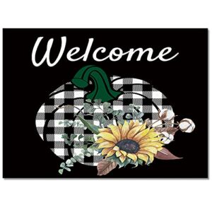 indoor area rugs thanksgiving pumpkin sunflower non-slip floor mats plaid black rectangular carpet soft washable rugs for living room/bedroom/hallway home decor - 2x3 feet