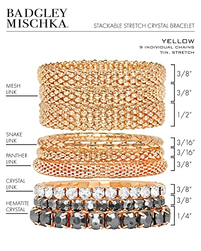 Badgley Mischka Women's Bracelet - Stackable Stretch Layered Crystal Snake Panther Link Mesh Bangle Tennis Bracelet, Yellow