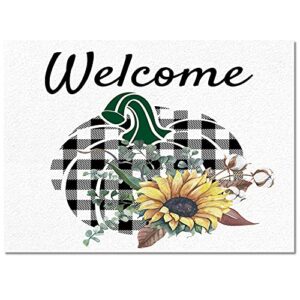 indoor area rugs thanksgiving sunflower pumpkin non-slip floor mats black white plaid rectangular carpet soft washable rugs for living room/bedroom/hallway home decor - 4x6 feet